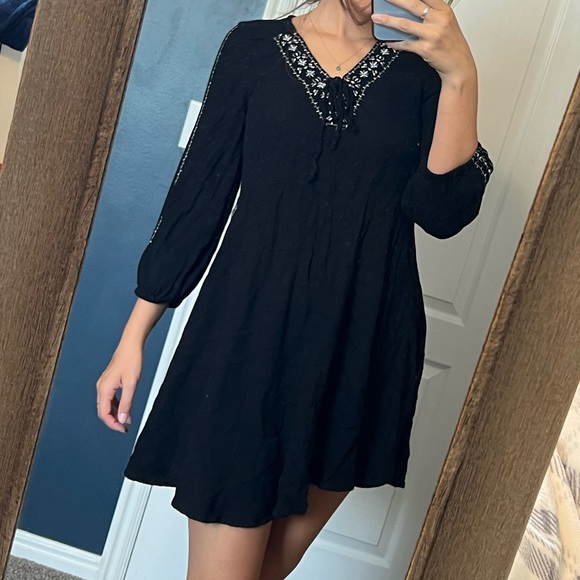 Mudd | Dresses | Boho Black Mini Mudd Dress Long Sleeves | Poshmark
